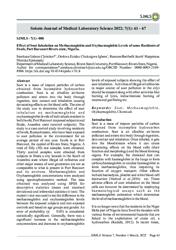 (PDF) Effect of Soot Inhalation on Methaemoglobin and Oxyhaemoglobin ...