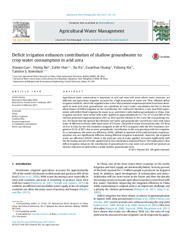 (PDF) Deficit irrigation enhances contribution of shallow groundwater ...