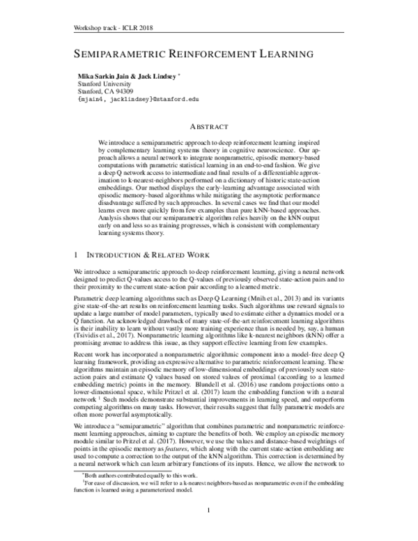 (PDF) Semiparametric Reinforcement Learning