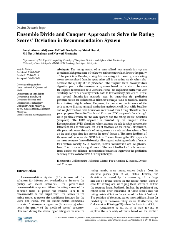 (PDF) Ensemble Divide and Conquer Approach to Solve the Rating Scores ...