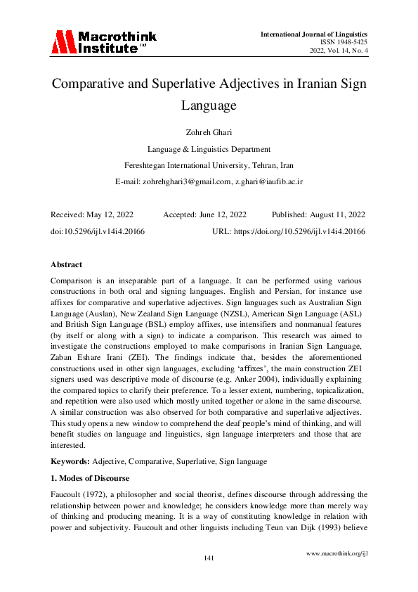 (PDF) Comparative and Superlative Adjectives in Iranian Sign Language ...
