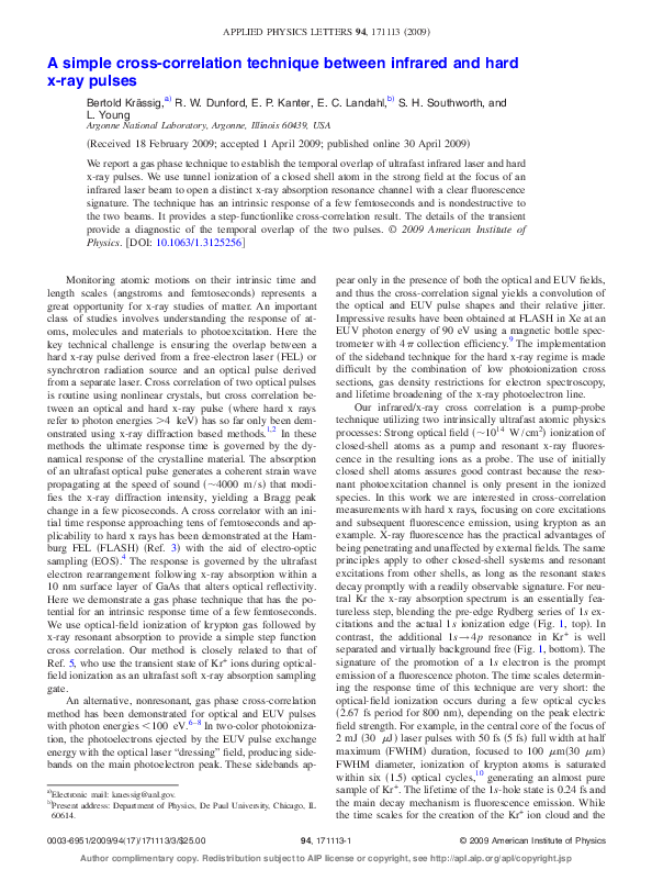 Pdf A Simple Cross Correlation Technique Between Infrared And Hard X Ray Pulses
