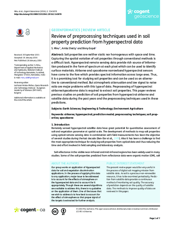 (PDF) Review of preprocessing techniques used in soil property ...