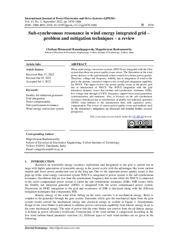 (PDF) Sub-synchronous resonance in wind energy integrated gridproblem and mitigation techniquesa ...
