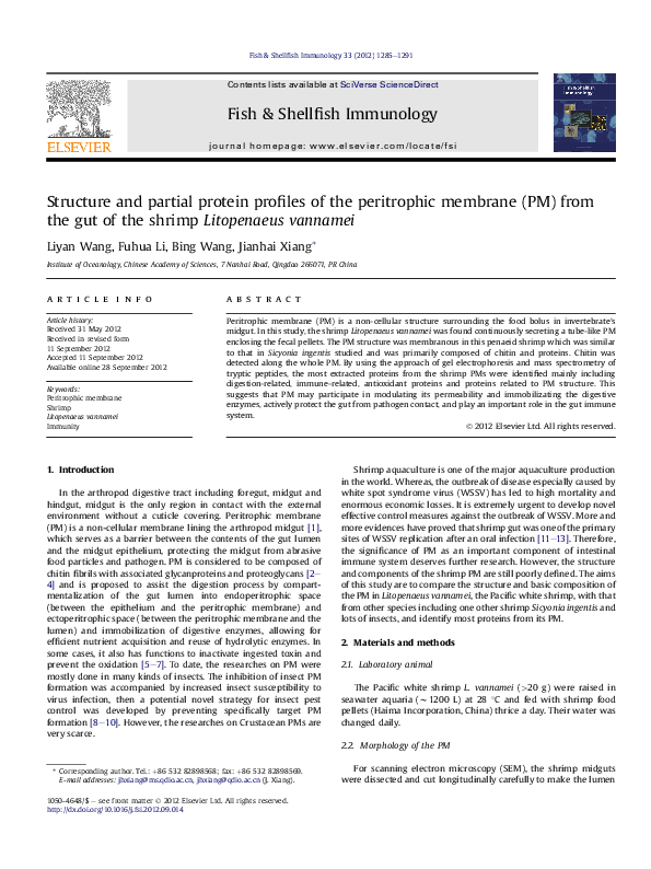 (PDF) Structure and partial protein profiles of the peritrophic ...