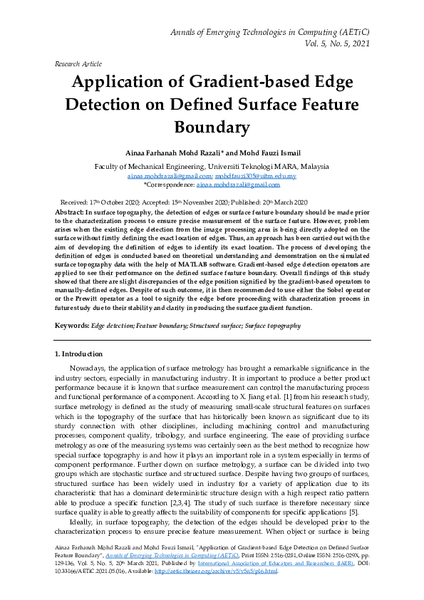 (PDF) Application of Gradient-based Edge Detection on Defined Surface Feature Boundary