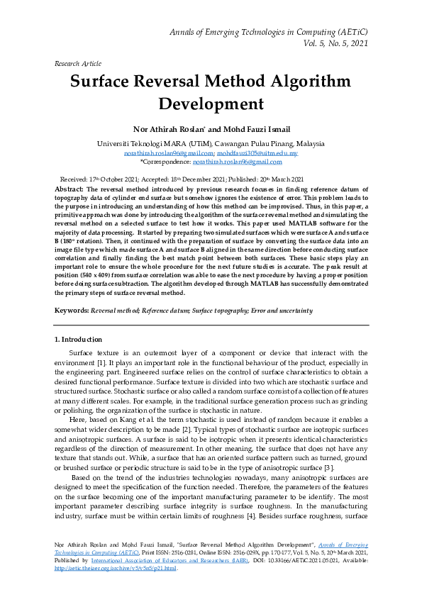 Pdf Surface Reversal Method Algorithm Development Dr Mohd Fauzi
