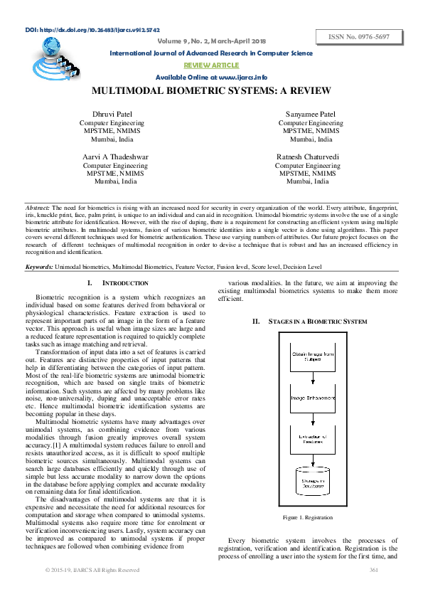 (PDF) Multimodal Biometric Systems: A Review