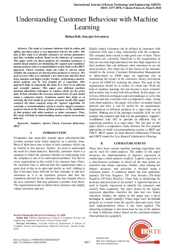 (PDF) Understanding Customer Behaviour with Machine Learning (PDF) Understanding Customer Behaviour with Machine Learning