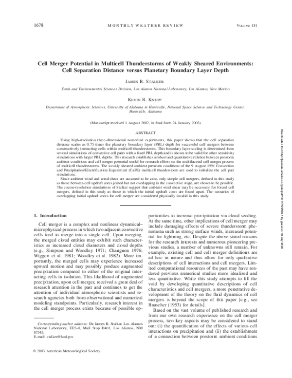 (PDF) Cell Merger Potential in Multicell Thunderstorms of Weakly ...