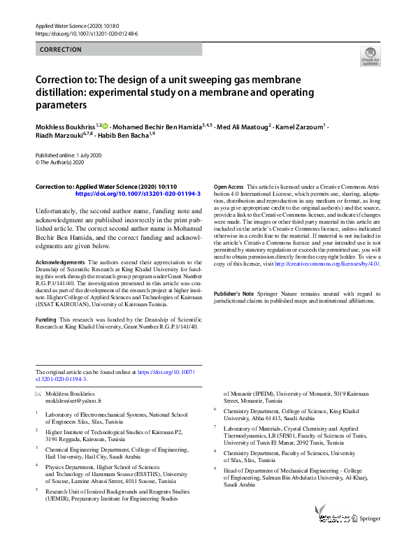 (PDF) Correction to: The design of a unit sweeping gas membrane ...