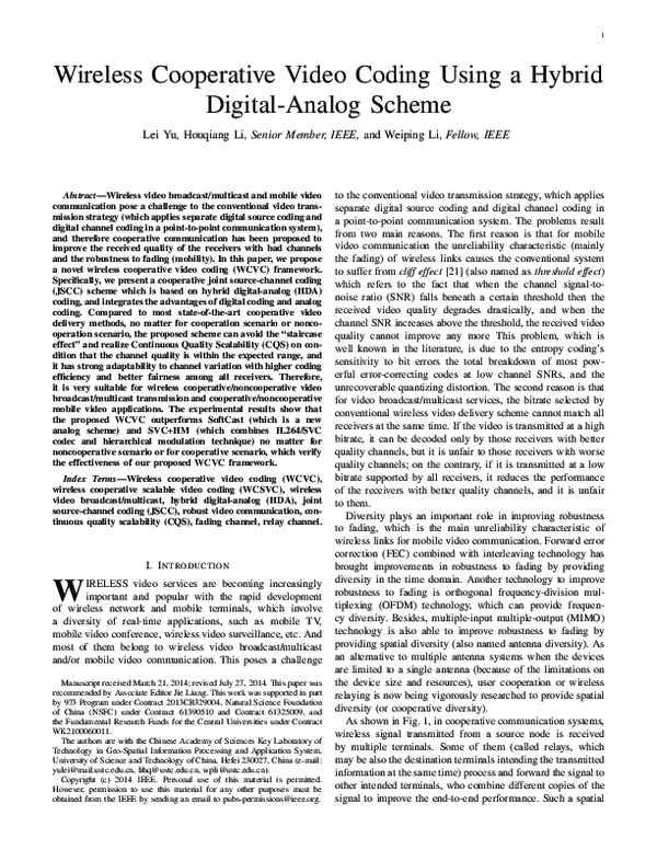 Pdf Wireless Cooperative Video Coding Using A Hybrid Digital Analog Scheme