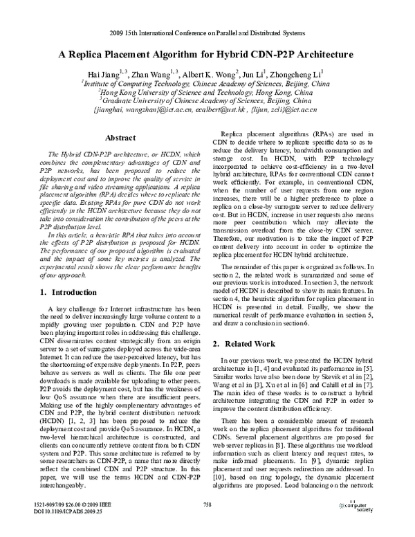 (PDF) A Replica Placement Algorithm for Hybrid CDN-P2P Architecture