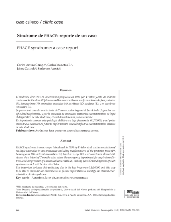 (PDF) PHACE syndrome: a case report | CARLOS DAVID PAYARES CAMPO ...