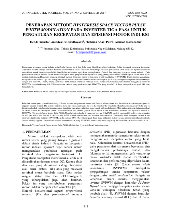 Pdf Penerapan Metode Hysteresis Space Vector Pulse Width Modulation Pada Inverter Tiga Fasa