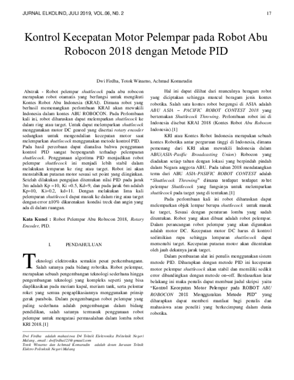 (PDF) Kontrol Kecepatan Motor Pelempar pada Robot Abu Robocon 2018 dengan Metode PID