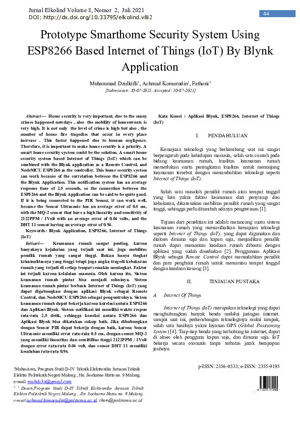 (DOC) Prototype Smarthome Security System Using ESP8266 Based Internet of Things (IoT) By Blynk ...