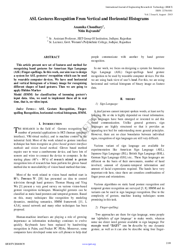 (PDF) ASL Gestures Recognition From Vertical and Horizontal Histograms ... (PDF) ASL Gestures Recognition From Vertical and Horizontal Histograms ...