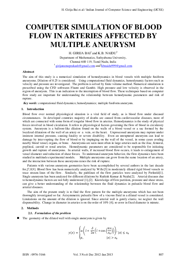 (PDF) Modeling Blood Flow in Arteries Affected by Multiple Aneurysms ...