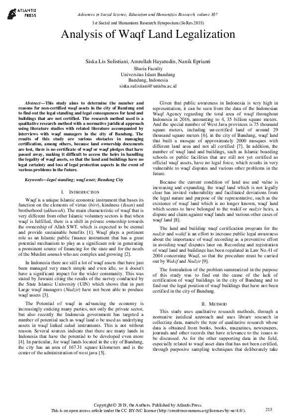 (PDF) Analysis of Waqf Land Legalization