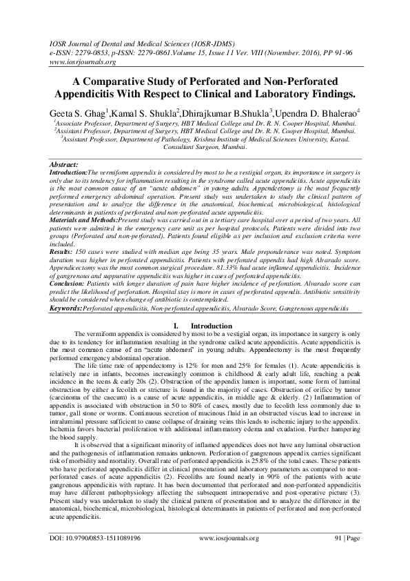 (PDF) A comparative study of perforated and non-perforated appendicitis with respect to clinical ...