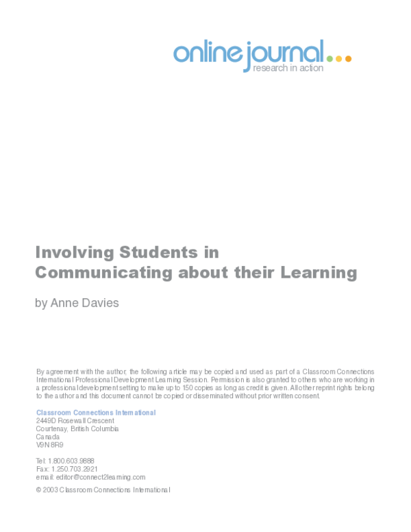(PDF) Involving Students in Communicating About Their Learning