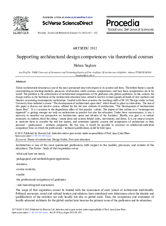 (PDF) Supporting Architectural Design Competences Via Theoretical Courses