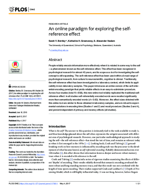 (PDF) An online paradigm for exploring the self-reference effect