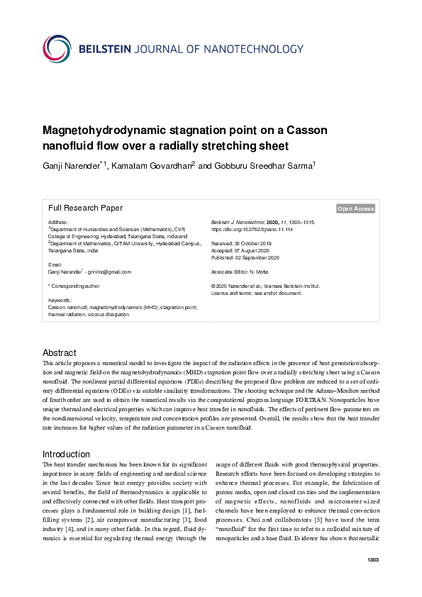 (PDF) Magnetohydrodynamic stagnation point on a Casson nanofluid flow over a radially stretching ...