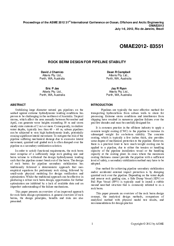 (PDF) Rock Berm Design for Pipeline Stability