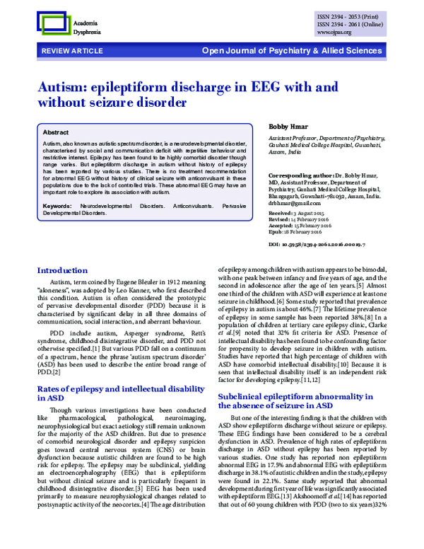 (PDF) Autism: epileptiform discharge in EEG with and without seizure ...