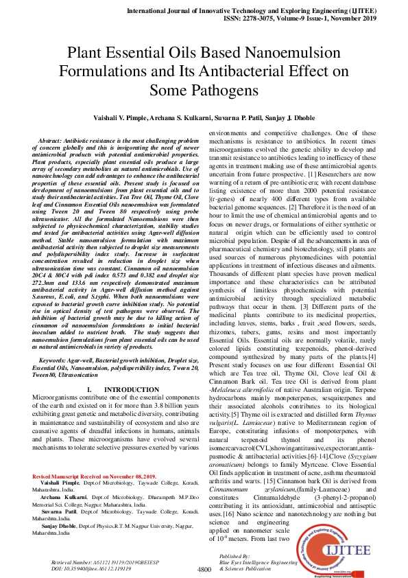 (PDF) Plant Essential Oils Based Nanoemulsion Formulations and Its ...