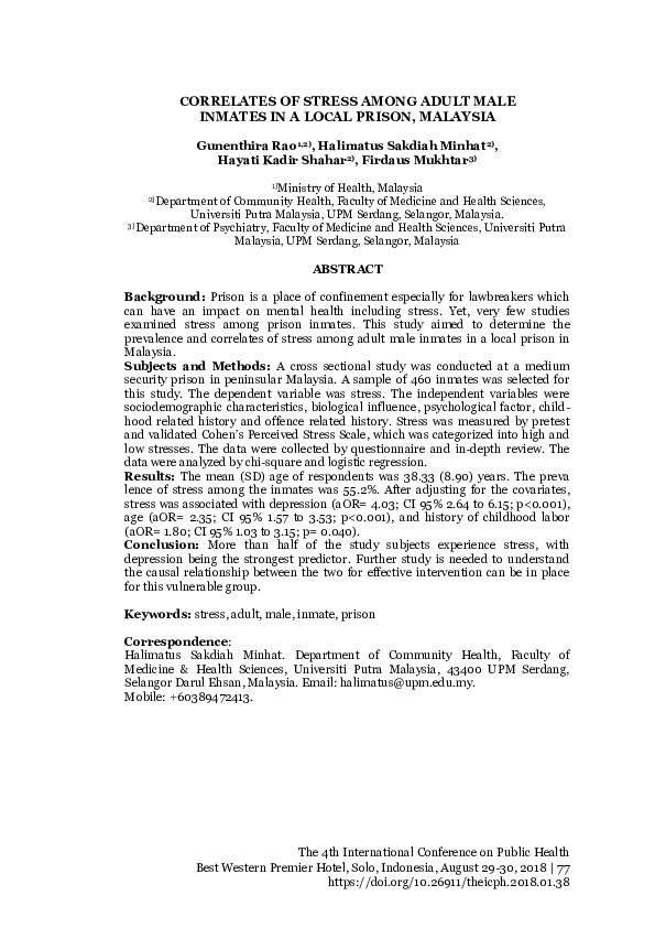 (PDF) Correlates of Stress among Adult Male Inmates in a Local Prison ...