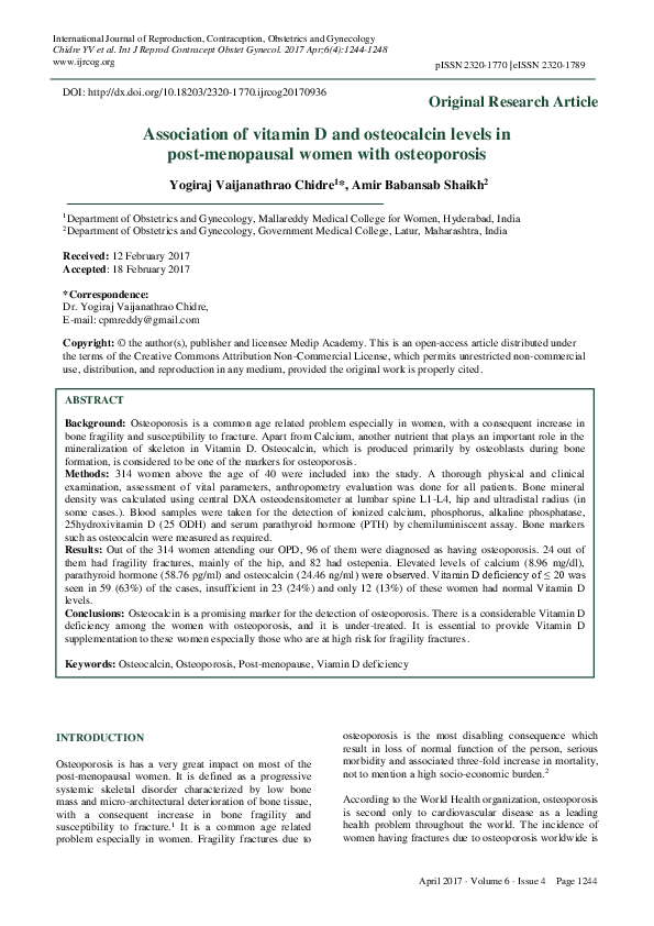(PDF) Association of vitamin D and osteocalcin levels in post ...
