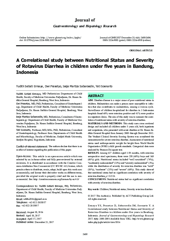 (PDF) A Correlational study between Nutritional Status and Severity of ...