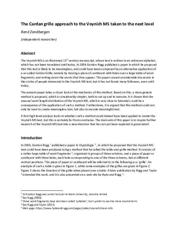 (PDF) The Cardan grille approach to the Voynich MS taken to the next level
