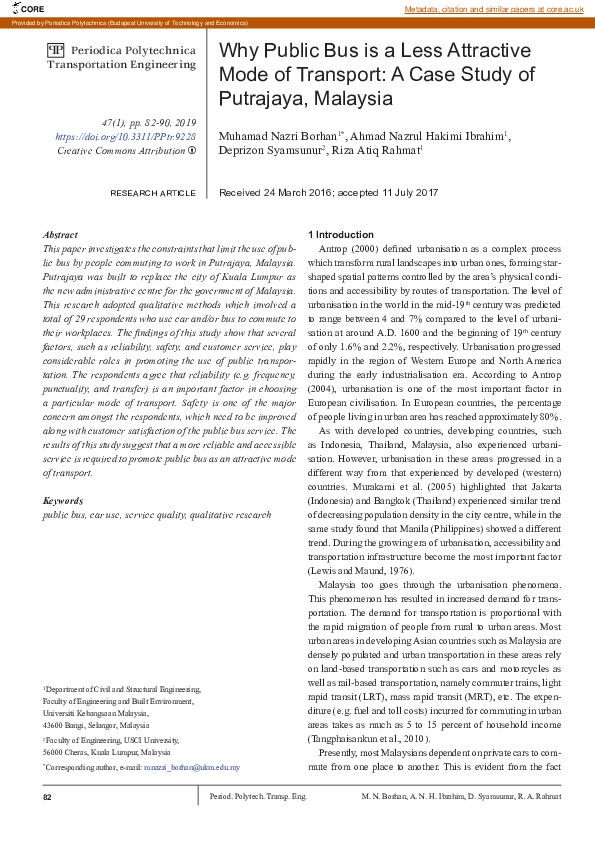 (PDF) Why Public Bus is a Less Attractive Mode of Transport: A Case ...