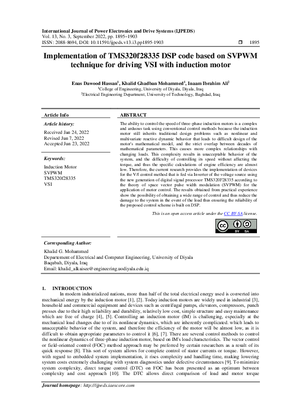 Pdf Implementation Of Tms320f28335 Dsp Code Based On Svpwm Technique For Driving Vsi With