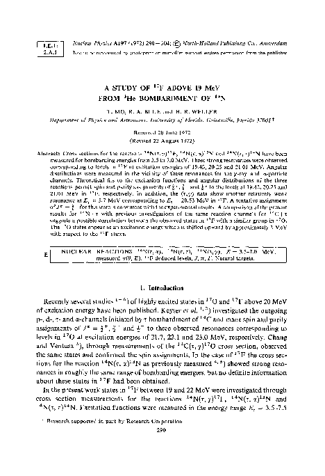 (PDF) A study of 17F above 19 MeV from 3He bombardment of 14N