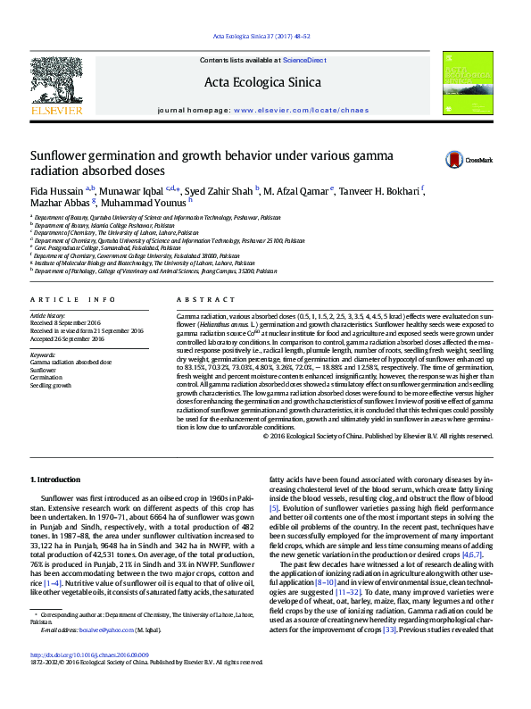 (PDF) Sunflower germination and growth behavior under various gamma ...