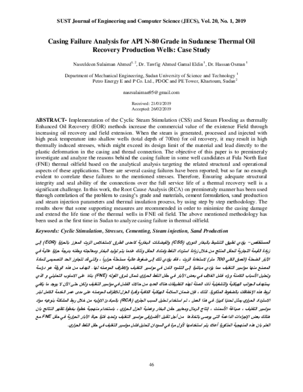 (PDF) Casing Failure Analysis for API N-80 Grade in Sudanese Thermal Oil Recovery Production ...
