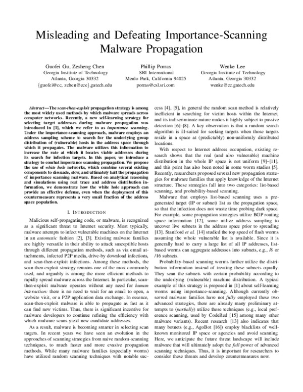 (PDF) Misleading and defeating importance-scanning malware propagation