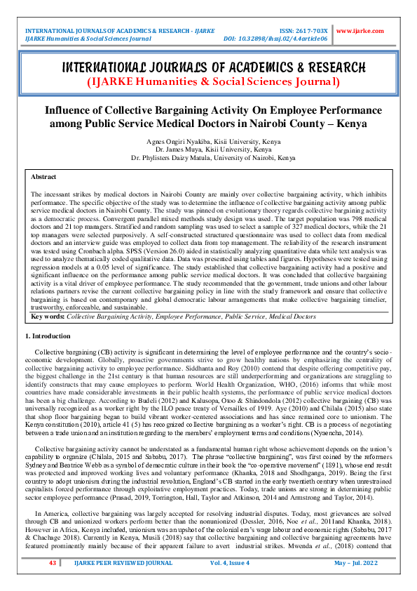 (PDF) Influence of Collective Bargaining Activity On Employee ...