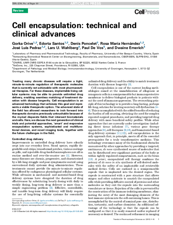 (PDF) Cell encapsulation: technical and clinical advances