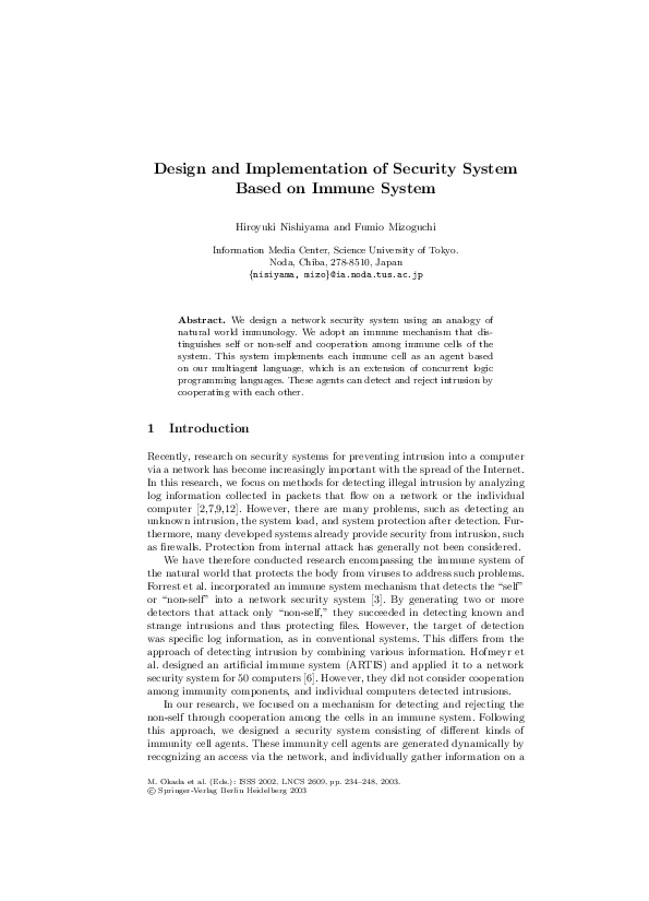(PDF) Immune-Inspired Network Security System