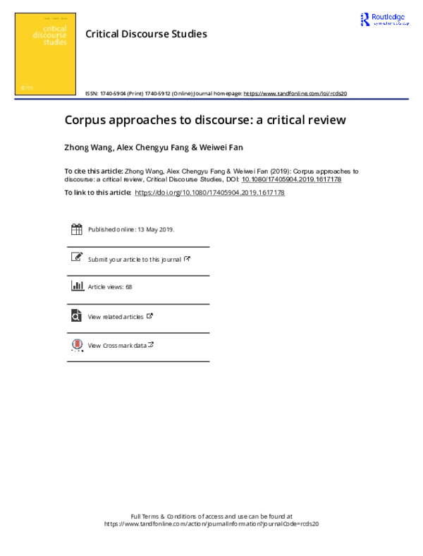 (PDF) Corpus approaches to discourse: a critical review