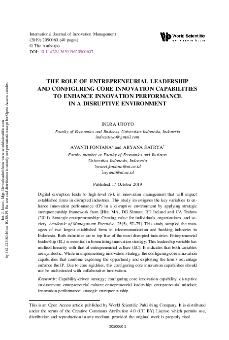 (PDF) The Role of Entrepreneurial Leadership and Configuring Core Innovation Capabilities to ...