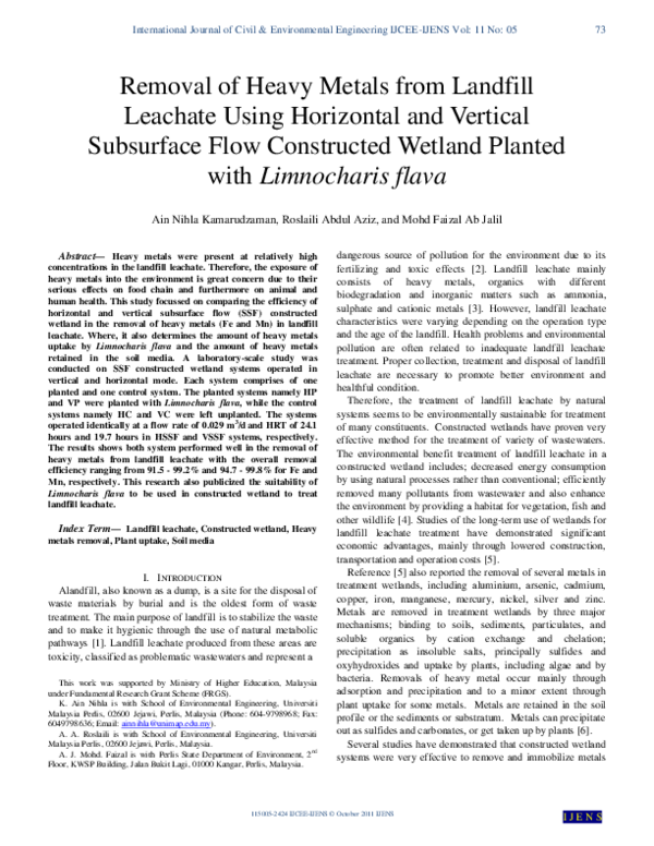 (PDF) Removal of Heavy Metals from Landfill Leachate Using Municipal ...