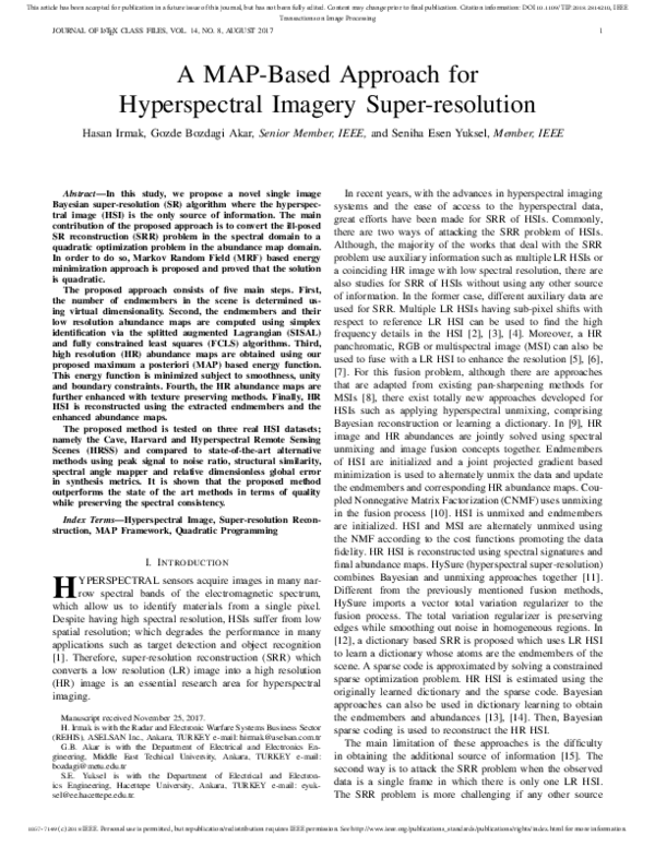 (PDF) A MAP-Based Approach for Hyperspectral Imagery Super-resolution