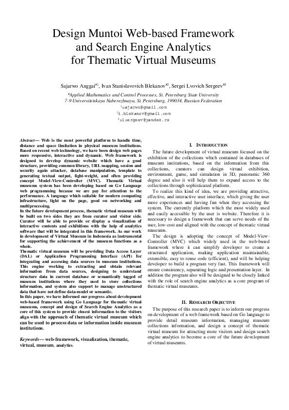 (PDF) Design Muntoi web-based framework and search engine analytics for thematic virtual museums